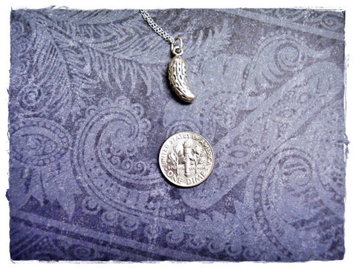 Silver Pickle Necklace Sterling Silver Pickle Charm on a - Etsy