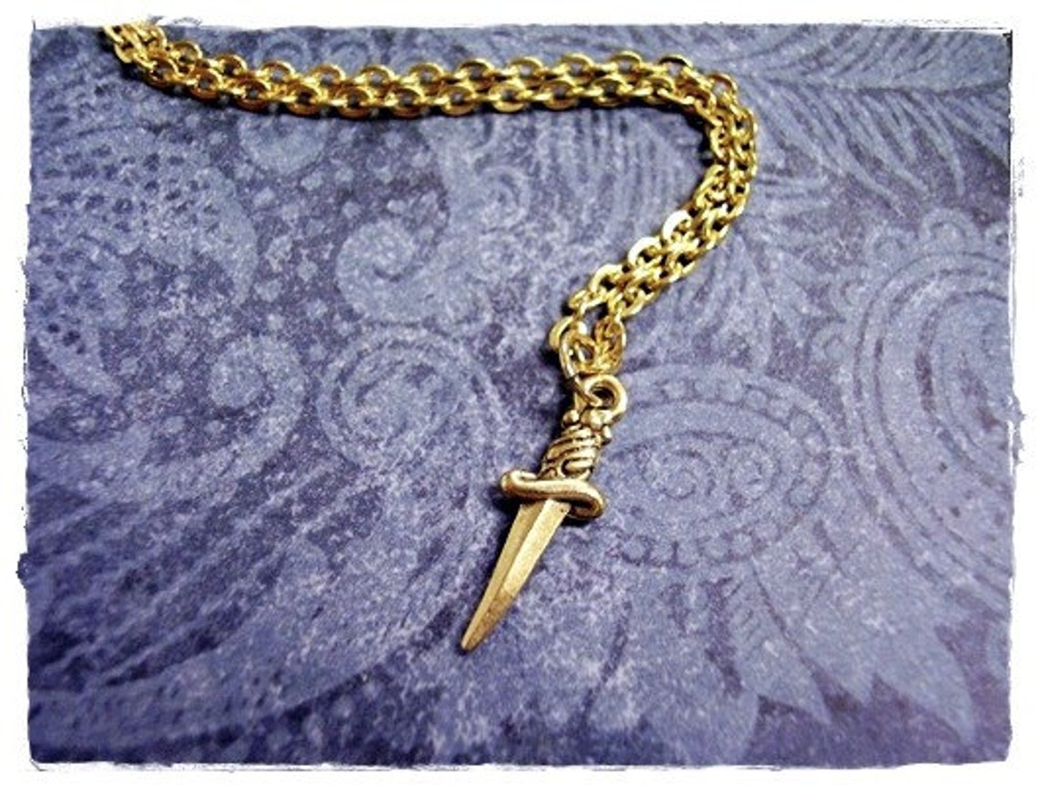 Tiny Gold Dagger Necklace Antique Gold Pewter Dagger Charm - Etsy