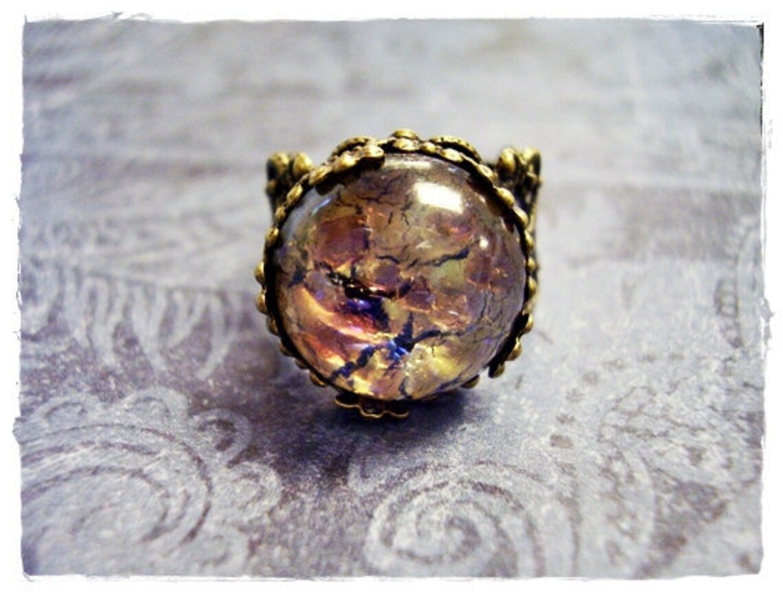 Round Amethyst Opal Glass Ring - Round Amethyst Opal Glass Cabochon on ...