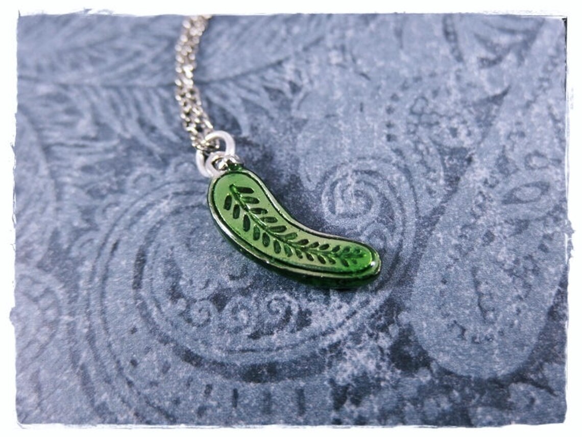 Green Pickle Slice Necklace Green Enameled Antique Pewter - Etsy