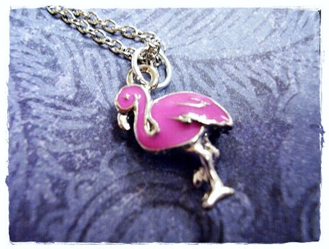 Pink Flamingo Necklace - Pink Enameled Antique Pewter Flamingo Charm on ...