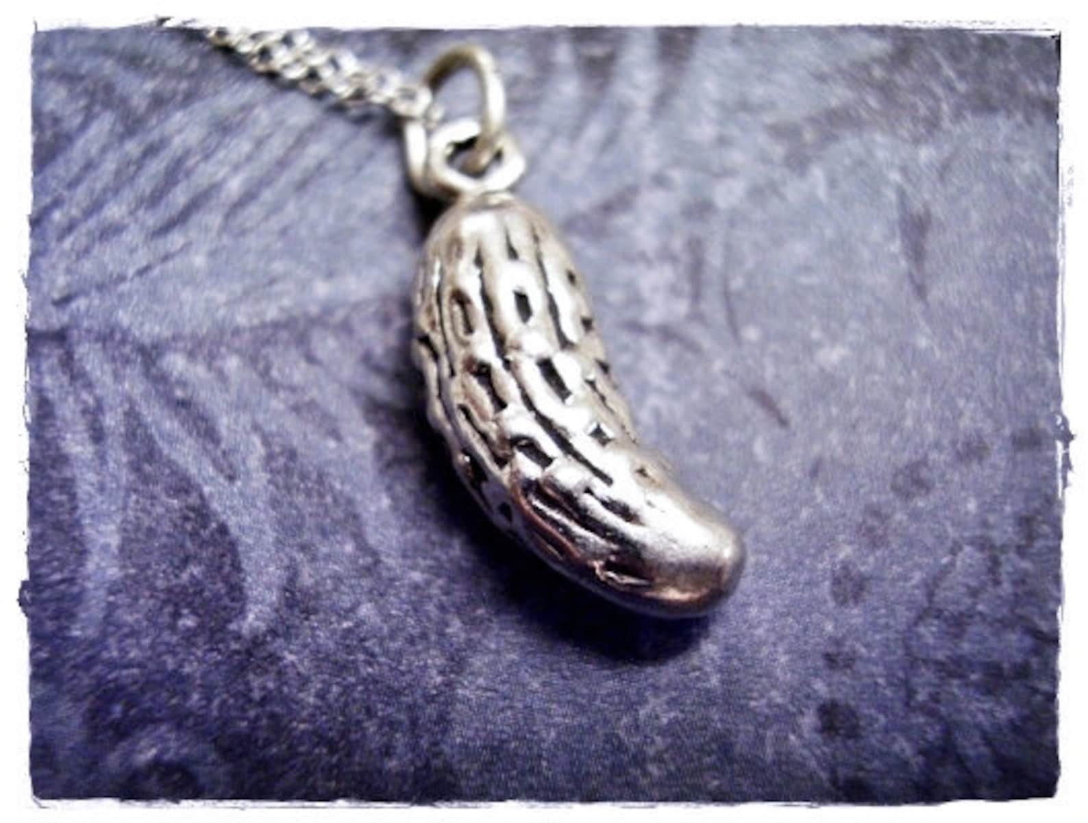 Silver Pickle Necklace Sterling Silver Pickle Charm on a - Etsy