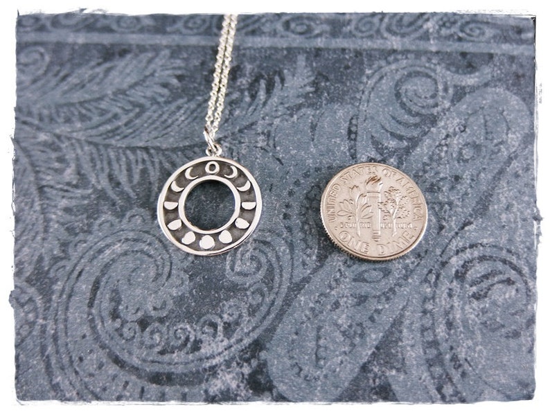 Silver Round Moon Phases Necklace Sterling Silver Round Moon | Etsy