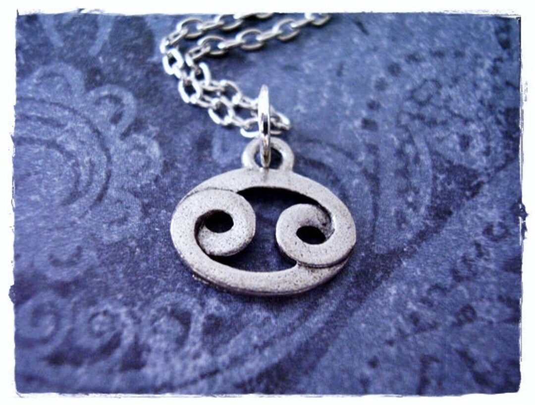 Silver Cancer Zodiac Sign Necklace - Antique Pewter Cancer Zodiac Sign ...