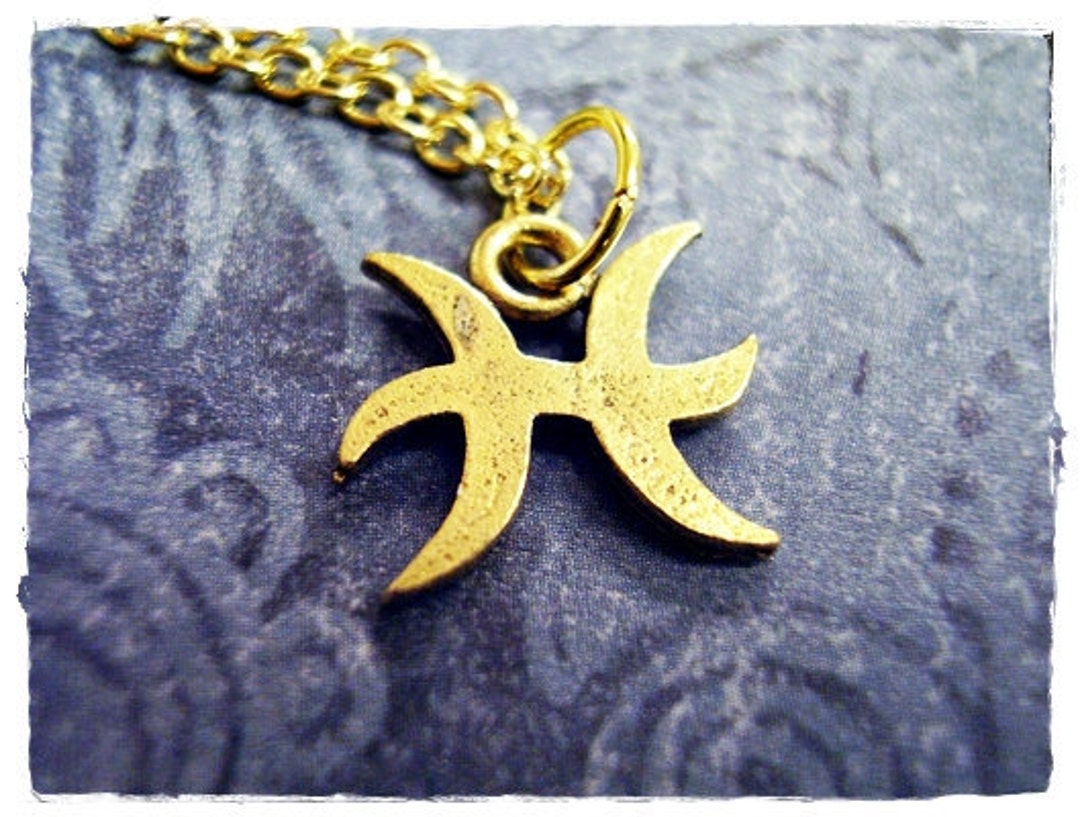 Gold Pisces Zodiac Sign Necklace - Antique Gold Pewter Pisces Charm on ...