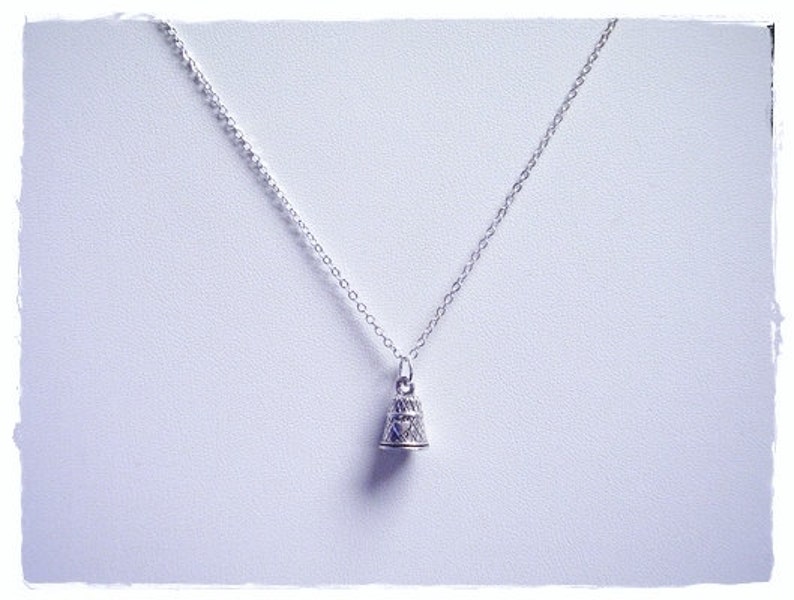 Silver Thimble Necklace - Silver Pewter Thimble Charm on a Delicate ...