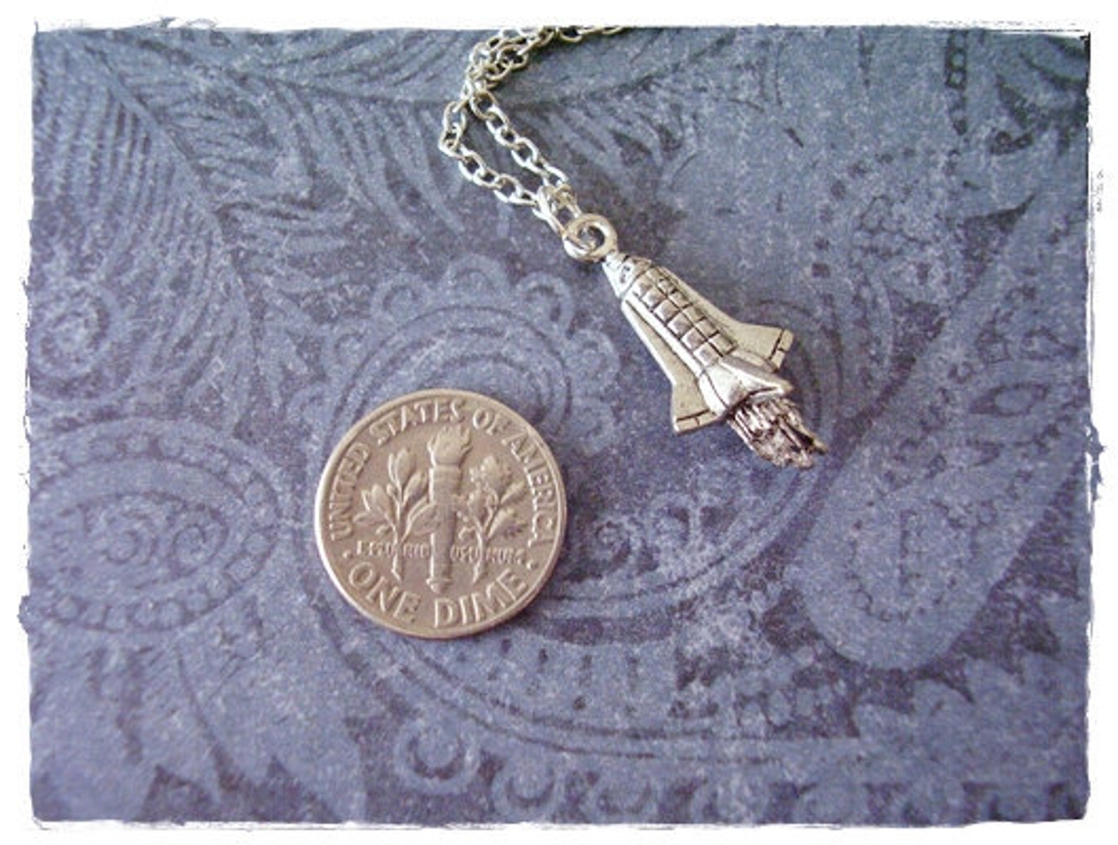 Silver Space Shuttle Necklace - Antique Pewter Space Shuttle Charm on a ...