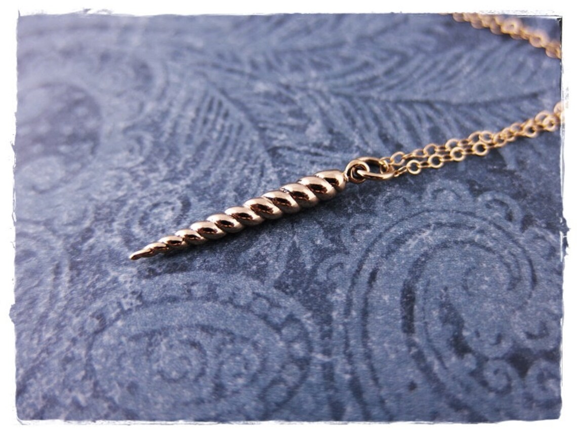 Gold Unicorn Horn Necklace - Bronze Unicorn Horn Charm on a Delicate ...