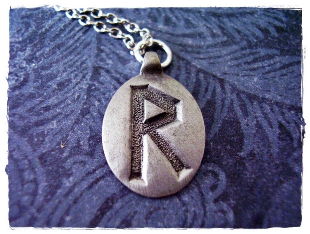 Silver Rad Rune Necklace - Antique Pewter Rad Rune Charm on a Delicate ...