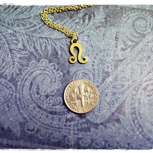 Gold Leo Zodiac Sign Necklace - Antique Gold Pewter Leo Charm on a ...