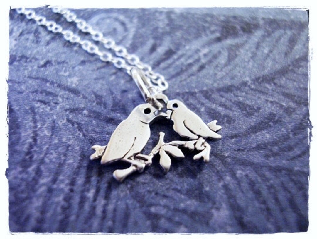 Tiny Lovebirds Necklace - Sterling Silver Lovebirds Charm on a Delicate ...