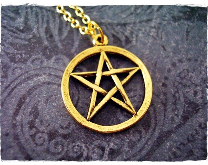 Gold Pentagram Necklace - Antique Gold Pewter Pentagram Charm on a ...