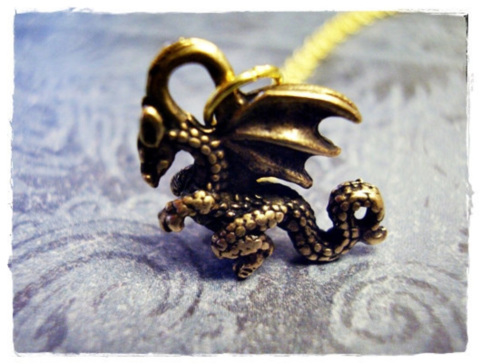 Gold Dragon Necklace - Antique Gold Pewter Dragon Charm on a Delicate ...