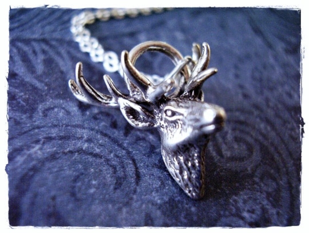 Silver Elk Head Necklace - Sterling Silver Elk Head Charm on a Delicate ...