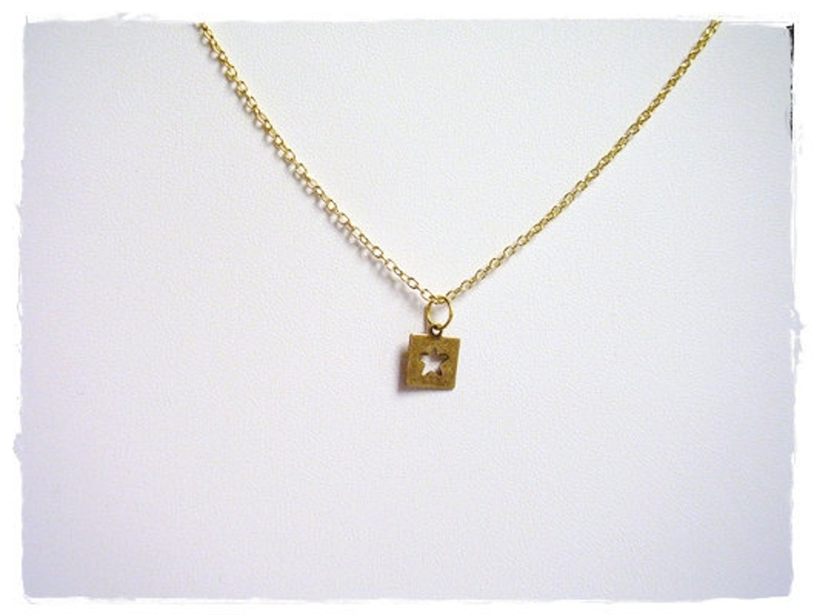 Gold Star Outline Necklace Antique Brass Star Outline Charm | Etsy