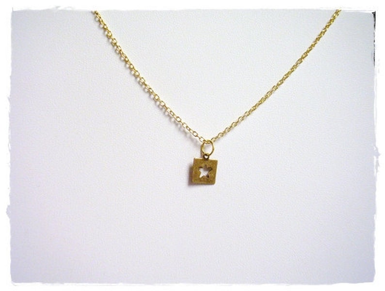 Gold Star Outline Necklace Antique Brass Star Outline Charm - Etsy