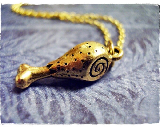 Gold Turkey Leg Necklace - Antique Gold Pewter Turkey Leg Charm on a ...