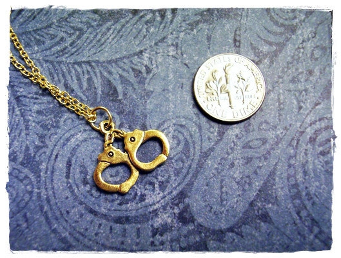 Gold Handcuffs Necklace - Antique Gold Pewter Handcuffs Charm on a ...