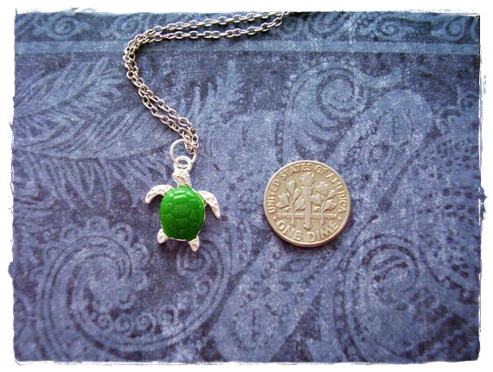 Green Shell Turtle Necklace - Green Resin Turtle Charm on a Delicate ...