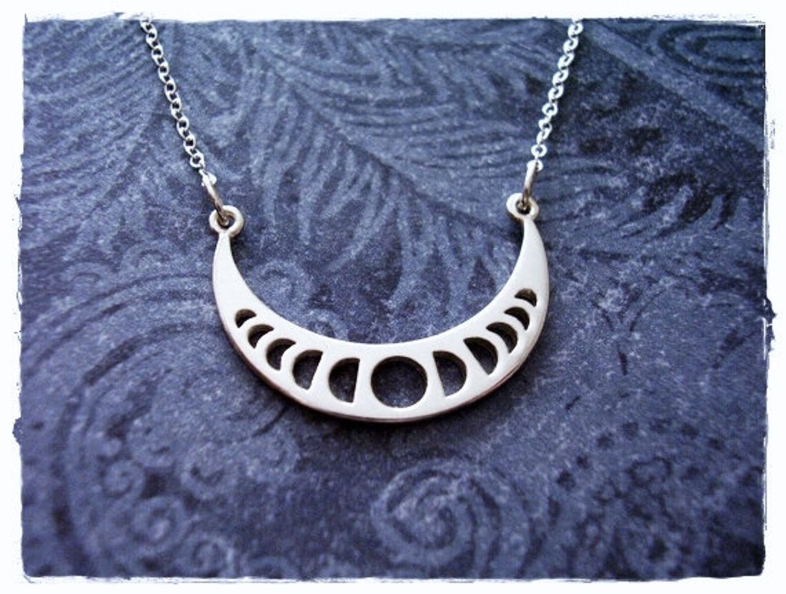 Silver Moon Phases Necklace - Sterling Silver Moon Phases Charm on a ...