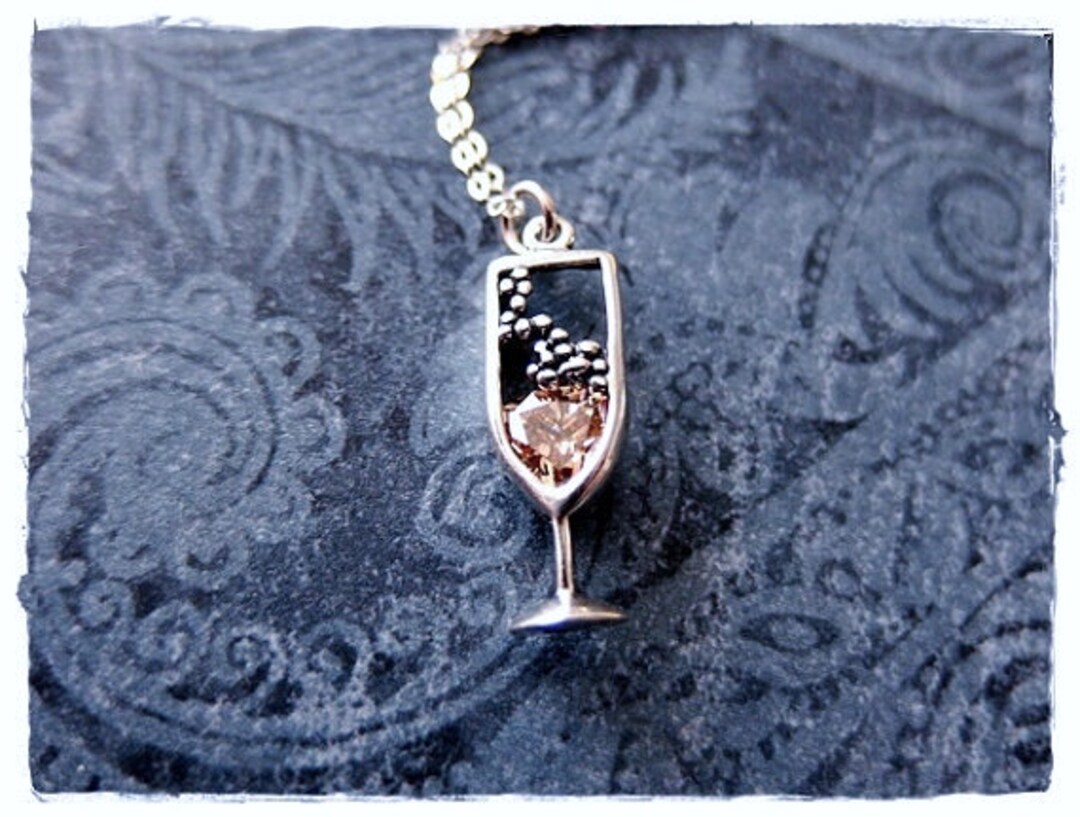 Champagne Necklace - Sterling Silver Champagne Charm on a Delicate ...