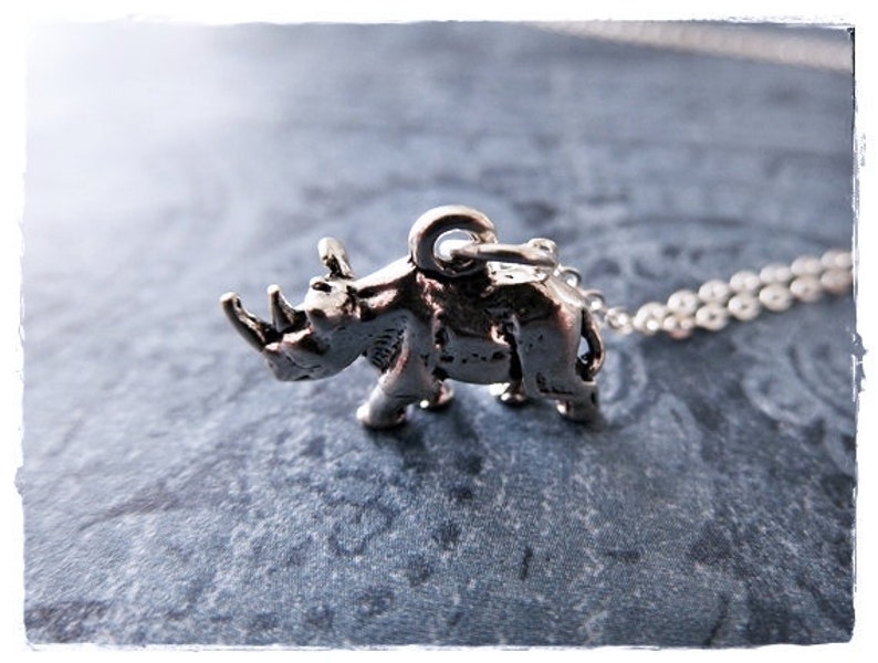 Silver Rhinoceros Necklace Sterling Silver Rhinoceros Charm - Etsy