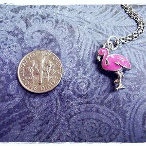 Pink Flamingo Necklace - Pink Enameled Antique Pewter Flamingo Charm on ...