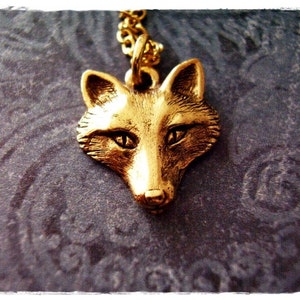 Gold Fox Face Necklace Antique Gold Pewter Fox Face Charm on - Etsy