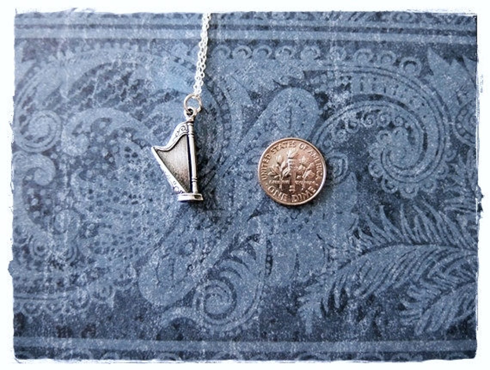 Silver Harp Necklace Sterling Silver Harp Charm on a | Etsy
