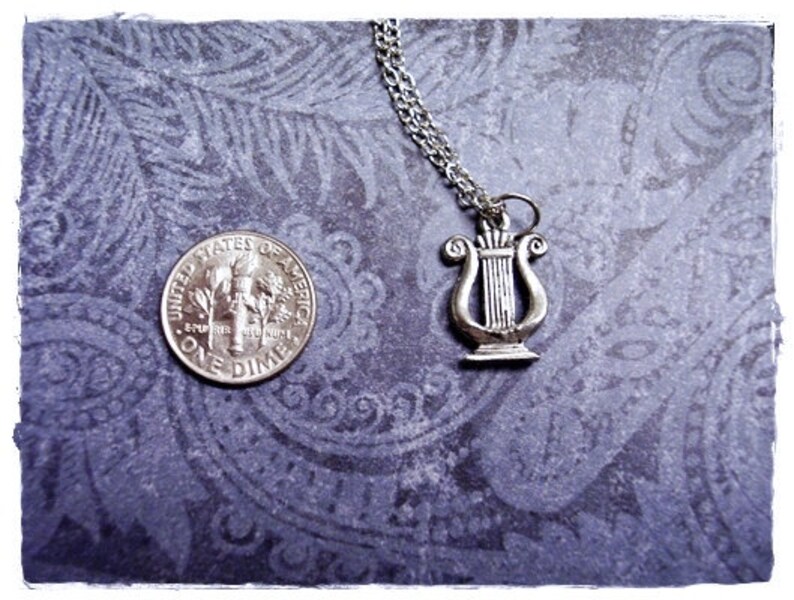 Silver Lyre Necklace Antique Pewter Lyre Charm on a Delicate - Etsy