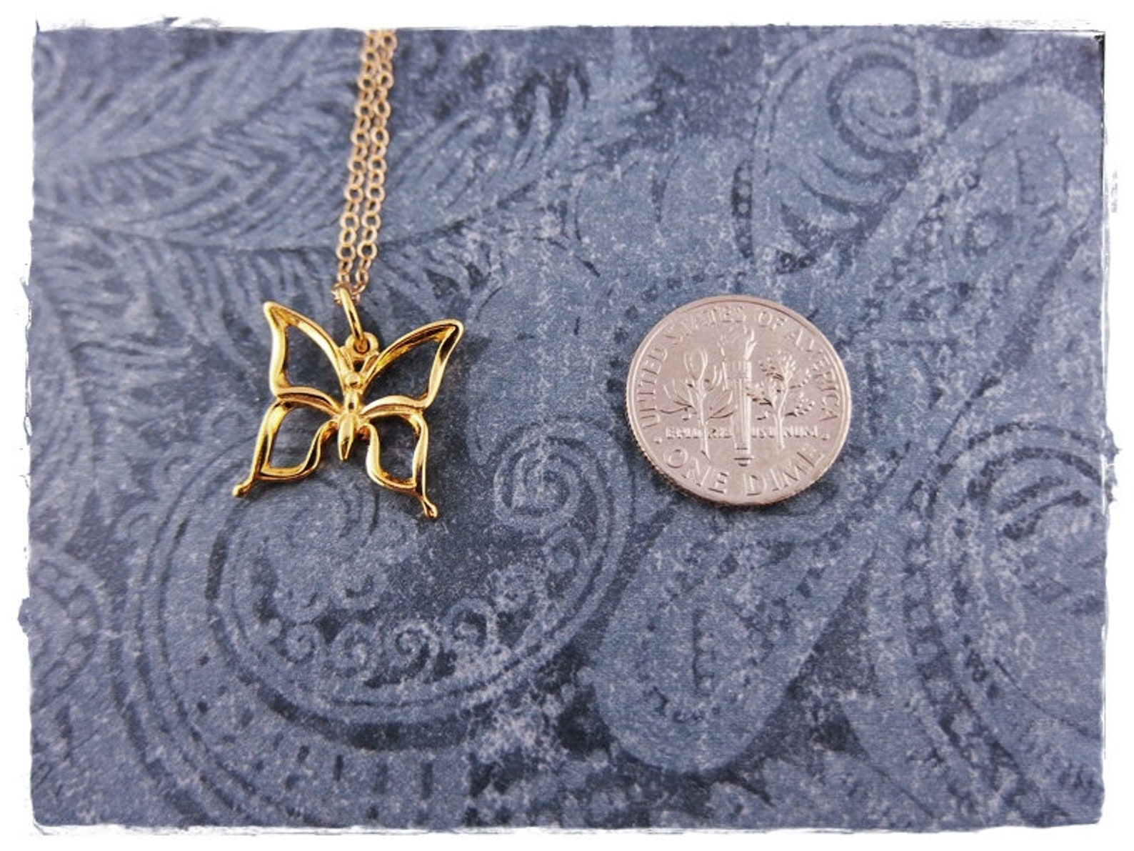 Gold Butterfly Necklace 14kt Gold Plate Butterfly Charm on a | Etsy