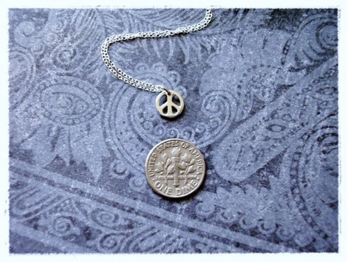Tiny Peace Sign Necklace - Sterling Silver Peace Sign Charm on a ...