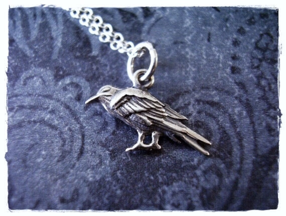 Tiny Silver Raven Necklace Sterling Silver Raven Charm on a | Etsy