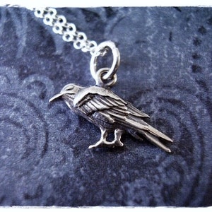 Tiny Silver Raven Necklace - Sterling Silver Raven Charm on a Delicate ...