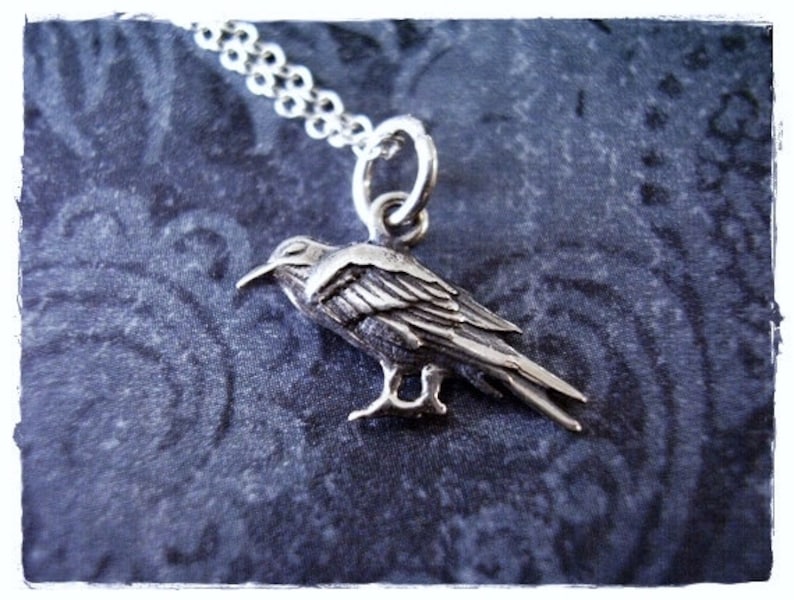 Tiny Silver Raven Necklace Sterling Silver Raven Charm on a | Etsy