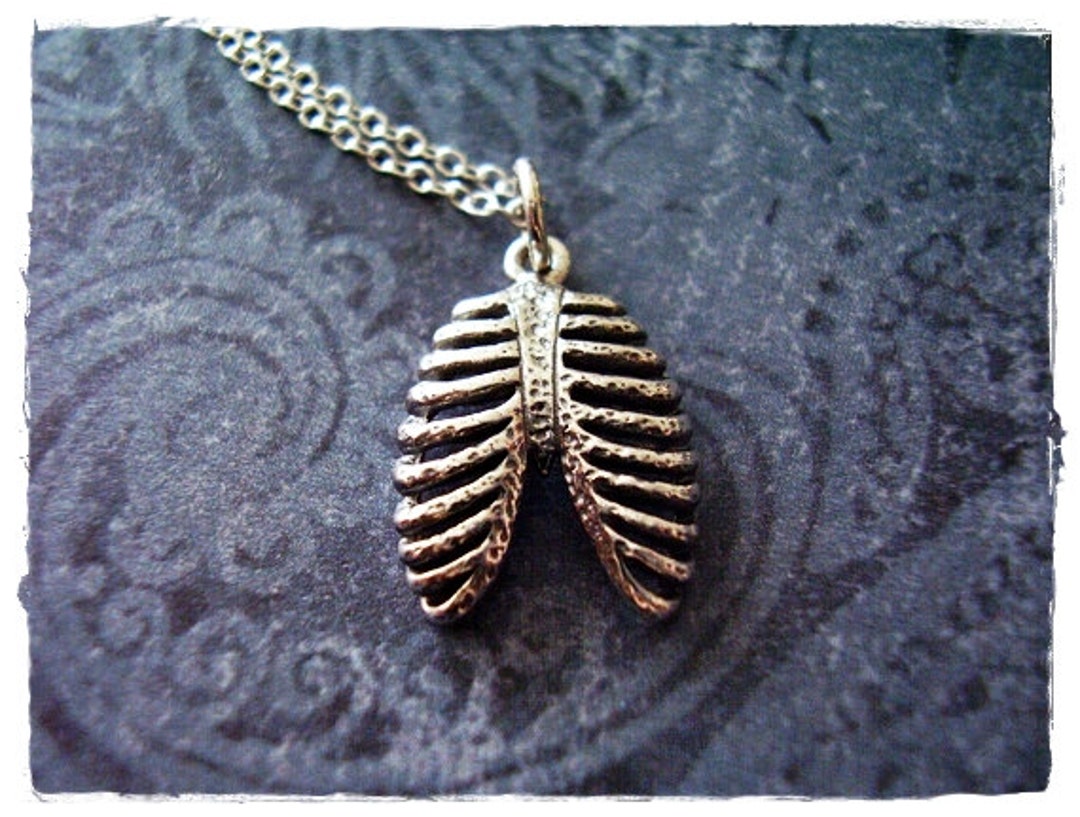 Silver Rib Cage Necklace Sterling Silver Rib Cage Charm on a Delicate ...
