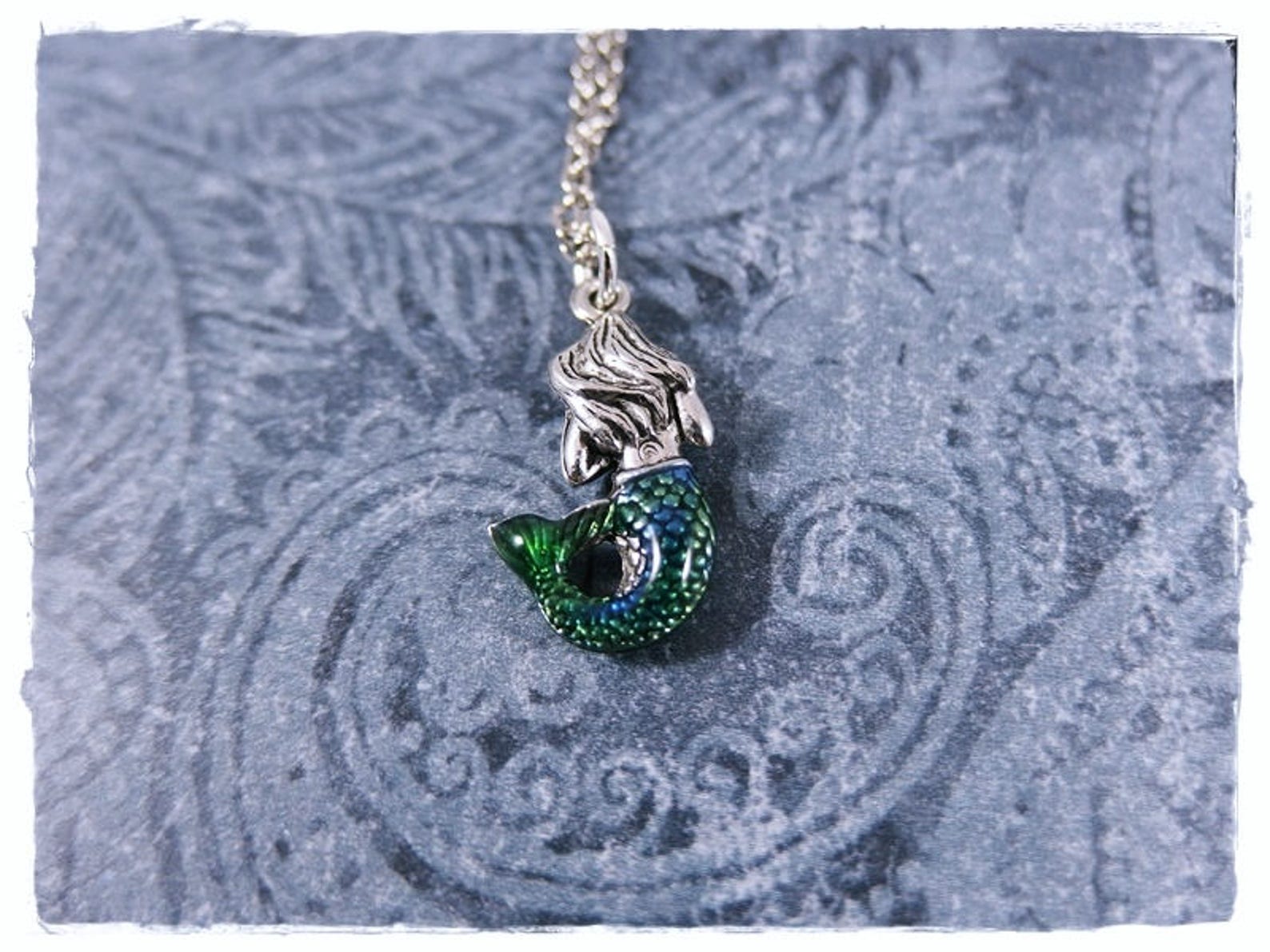 Blue Green Mermaid Necklace Blue Green Enameled Antique - Etsy