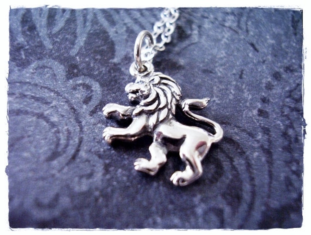 Heraldic Lion Necklace - Sterling Silver Heraldic Lion Charm on a ...