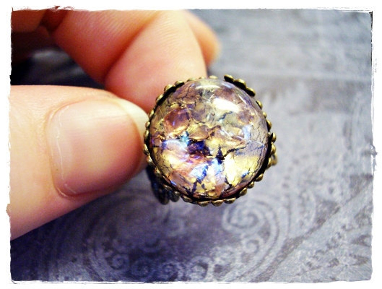 Round Amethyst Opal Glass Ring - Round Amethyst Opal Glass Cabochon on ...