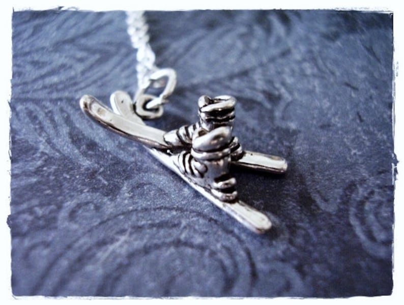 Silver Skis Necklace - Sterling Silver Skis Charm on a Delicate ...
