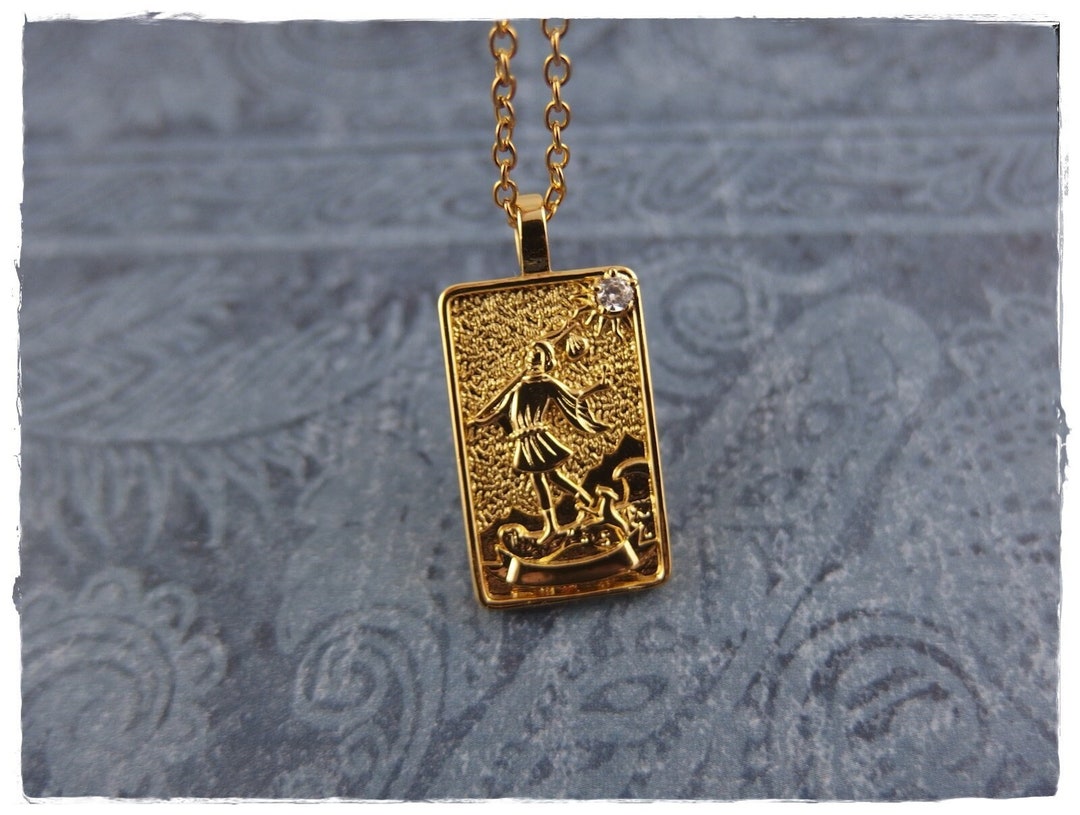 Gold the Fool Tarot Card Necklace - 18kt Gold Plated Brass Fool Tarot ...