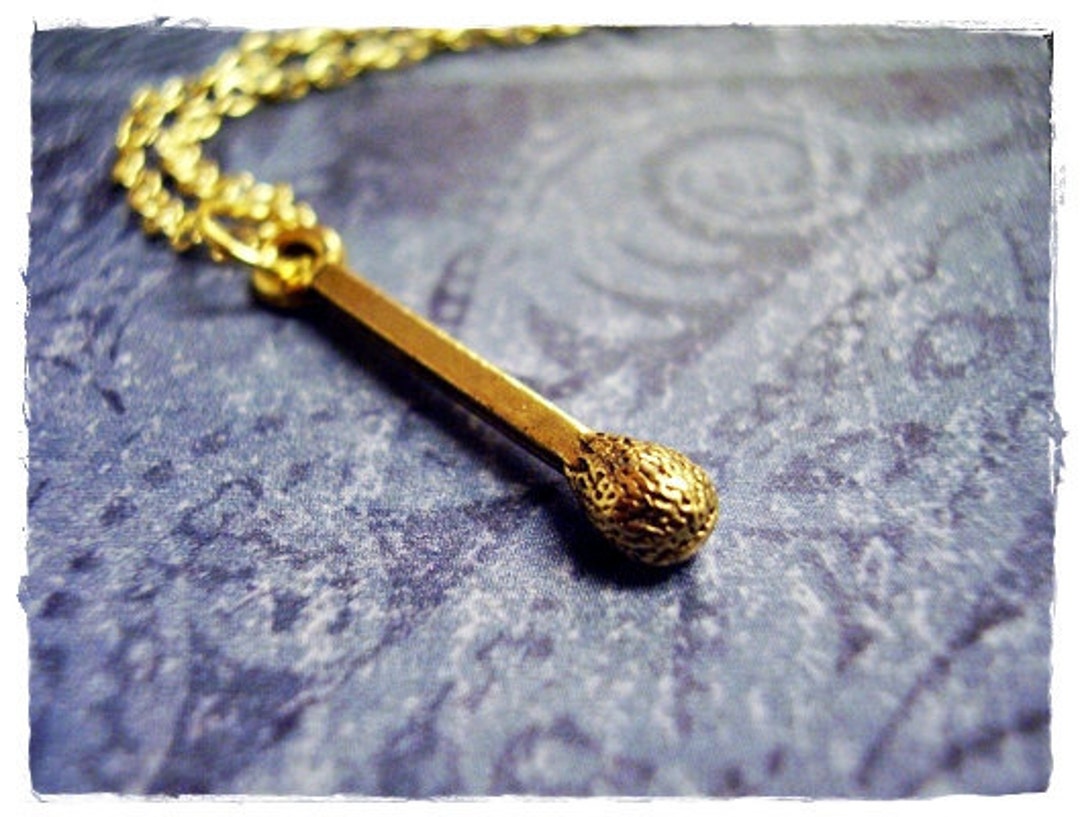 Gold Matchstick Necklace - Antique Gold Pewter Matchstick Charm on a ...
