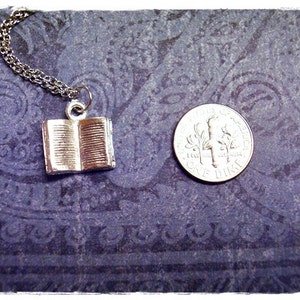 Silver Open Book Necklace - Silver Pewter Open Book Charm on a Delicate ...