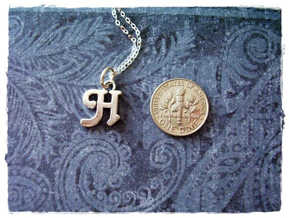 Silver Cursive H Initial Necklace Sterling Silver Cursive | Etsy
