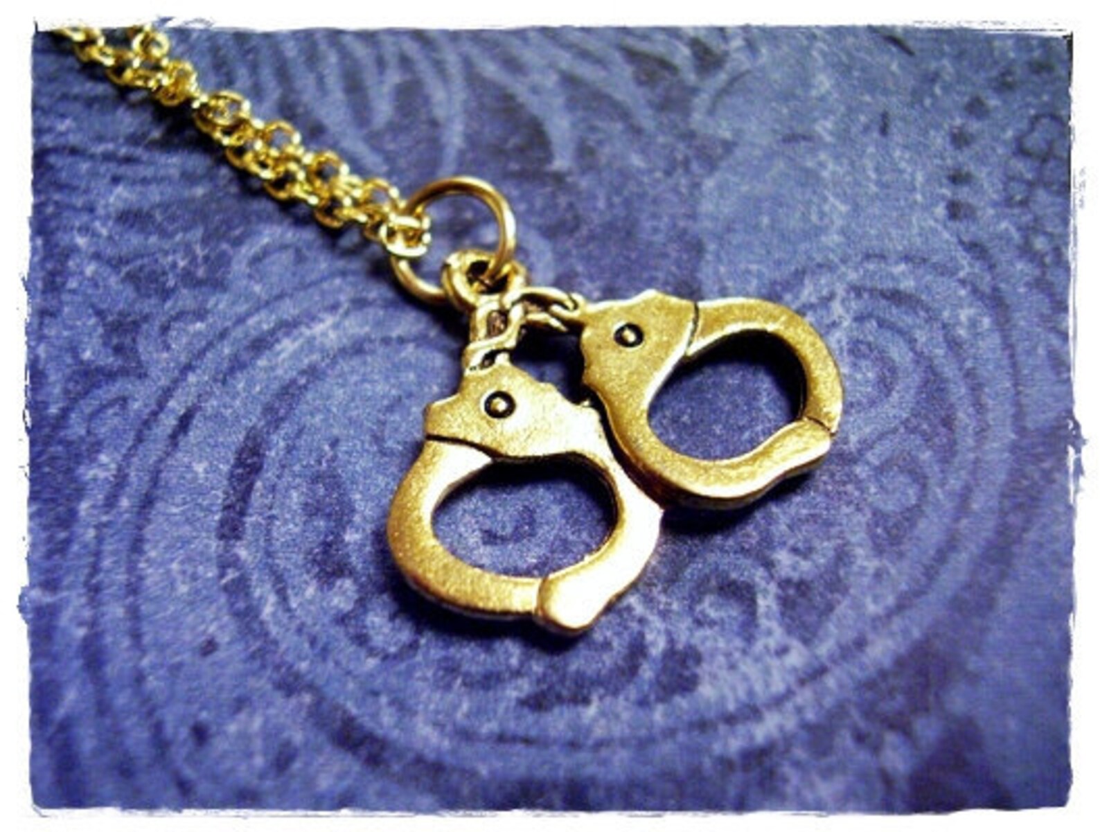 Gold Handcuffs Necklace - Antique Gold Pewter Handcuffs Charm on a ...