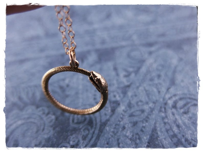 Gold Ouroboros Necklace - Bronze Ouroboros Charm on a Delicate 14kt ...