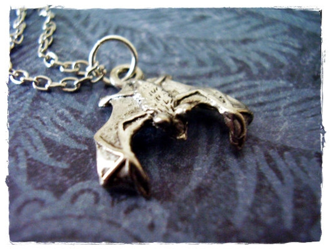 Silver Hanging Bat Necklace Antique Pewter Hanging Bat Charm - Etsy
