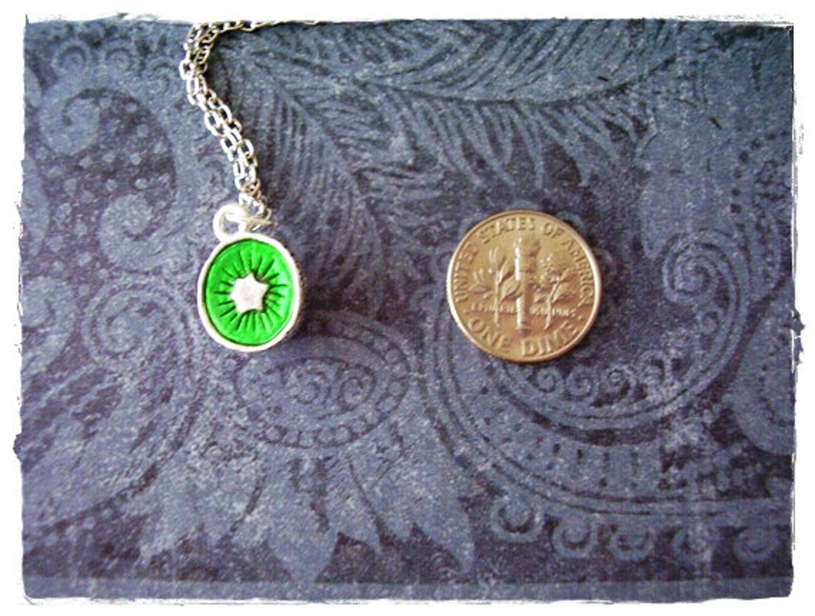 Green Kiwi Necklace - Green Enameled Silver Plate Kiwi Charm on a ...