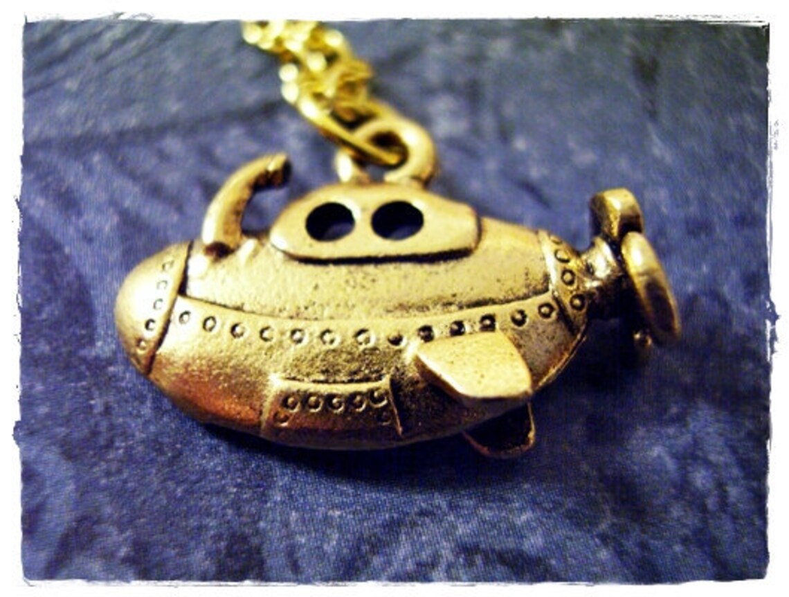 Gold Submarine Necklace - Antique Gold Pewter Submarine Charm on a ...