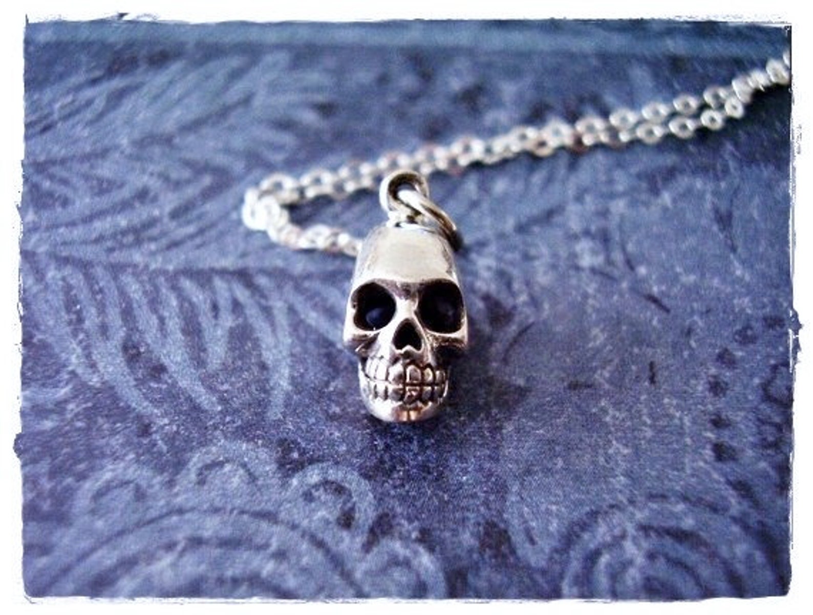 Silver Skull Necklace Sterling Silver Skull Charm on a | Etsy